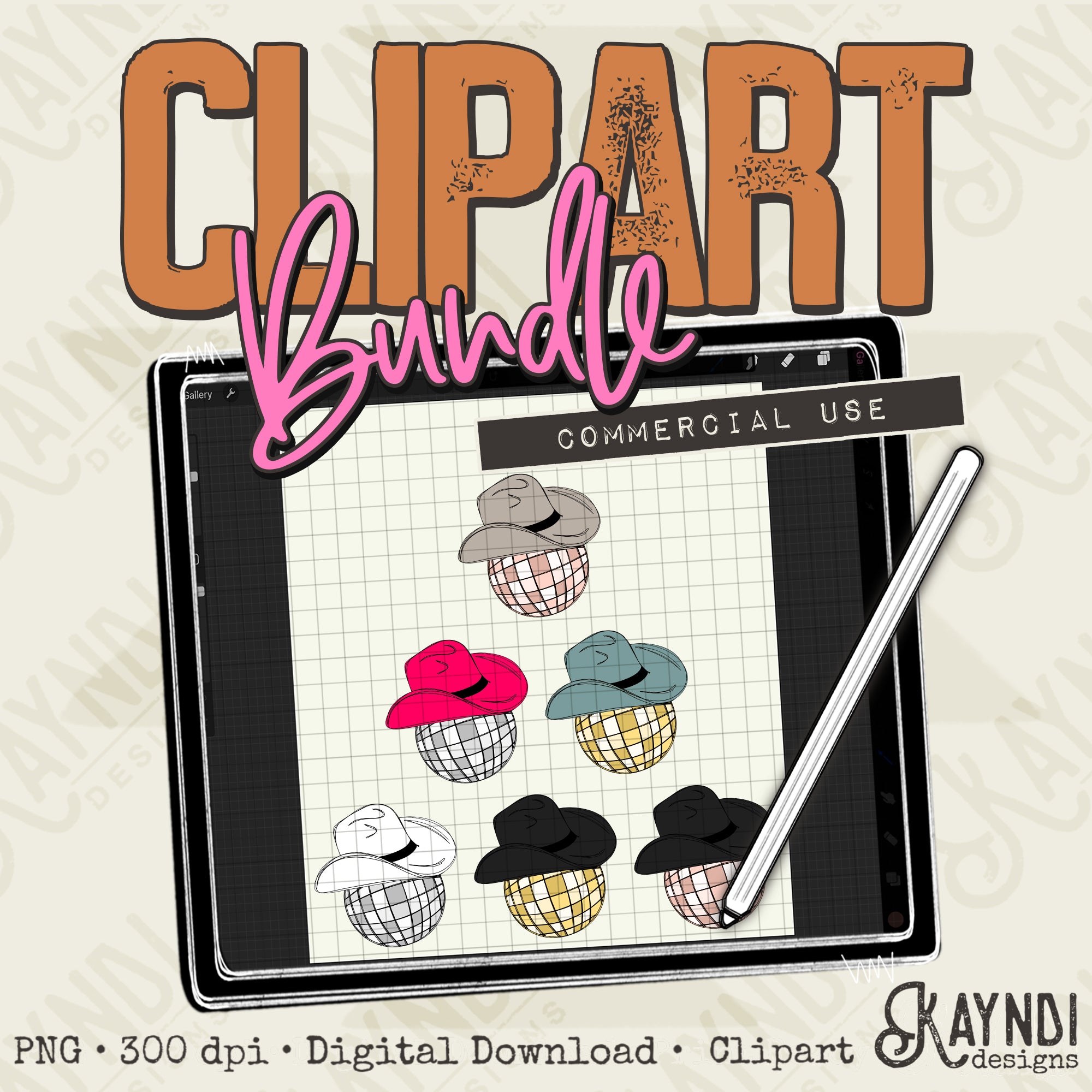 Cowboy Disco Balls Clipart Element Bundle PNG Digital Downloads Elemen ...